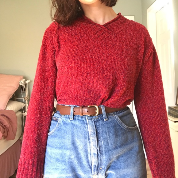 Vintage | Sweaters | Vintage Multicolored Red Sweater | Poshmark